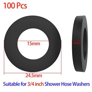 Still Awake 100 Pack 3/4 inch Shower Hose Washers,Garden Hose Washers Rubber Washers Seals for 3/4 Inch Shower Head and Hose O Ring (Black 3/4 inch)