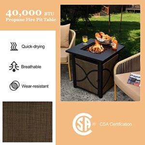 Tangkula 25-Inch Propane Fire Pit Table, Patiojoy 40,000 BTU Auto Ignition Gas Fire Table with Removable Lid, Fire Glass, Adjustable Flame, CSA Approved, Suitable for Patio, Balcony, Garden, Poolside