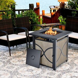 Tangkula 25-Inch Propane Fire Pit Table, Patiojoy 40,000 BTU Auto Ignition Gas Fire Table with Removable Lid, Fire Glass, Adjustable Flame, CSA Approved, Suitable for Patio, Balcony, Garden, Poolside