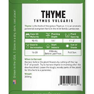 Thyme Seeds for Planting is A Heirloom, Non-GMO Herb Variety- Thymus Vulgaris Herb Seeds Great for Indoor and Outdoor Gardening by Gardeners Basics