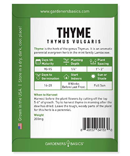 Thyme Seeds for Planting is A Heirloom, Non-GMO Herb Variety- Thymus Vulgaris Herb Seeds Great for Indoor and Outdoor Gardening by Gardeners Basics