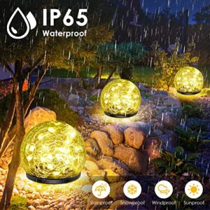 Keevvon Solar Garden Lights, 2 Pack Warm Cracked Glass Solar Globe Lights Outdoor Decoration, Upgraded Waterproof Warm White LED Ball Lights for Yard Pathway Patio Lawn Christmas Outside Decor, 4.73"