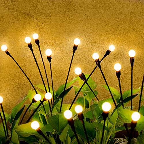 Solar Outdoor Lights for Patio Decor: 2Pack Waterproof Swaying Dancing Firefly Lights Solar Powered, Garden Decorative Lights Decoration for Yard Patio Pathway Lawn (Warm Light)