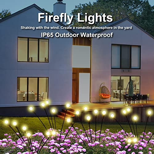 Solar Outdoor Lights for Patio Decor: 2Pack Waterproof Swaying Dancing Firefly Lights Solar Powered, Garden Decorative Lights Decoration for Yard Patio Pathway Lawn (Warm Light)