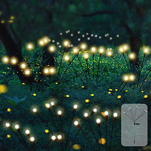 Solar Outdoor Lights for Patio Decor: 2Pack Waterproof Swaying Dancing Firefly Lights Solar Powered, Garden Decorative Lights Decoration for Yard Patio Pathway Lawn (Warm Light)