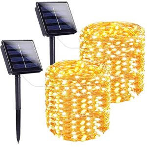 extra-long solar string lights outdoor, 2-pack each 72ft 200 led solar lights outdoor, waterproof copper wire 8 modes solar fairy lights for tree garden xmas party wedding -auto on/off (warm white)