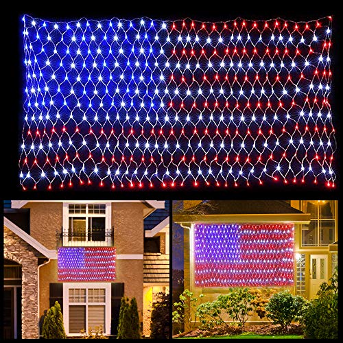 Joiedomi 420 LED American Flag Lights Outdoor, Waterproof Light Up US Flag Net Lights Christmas Decorations for Roof Camper, Yard, Garden, Independence Day, July 4th, National Day, Holiday, Party