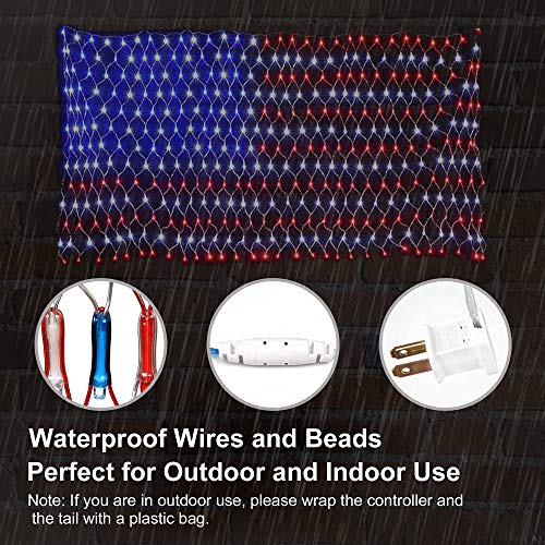 Joiedomi 420 LED American Flag Lights Outdoor, Waterproof Light Up US Flag Net Lights Christmas Decorations for Roof Camper, Yard, Garden, Independence Day, July 4th, National Day, Holiday, Party