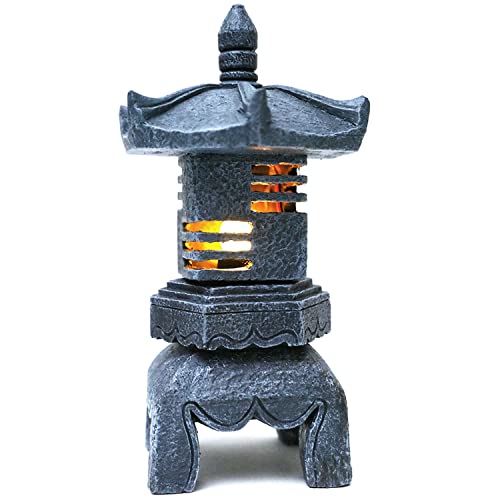 MIBUNG Solar Pagoda Lantern Outdoor Statue, Peaceful Pagoda Sculpture with Solar Lotus Light, Asian Decor Zen Garden Art Japanese Temple Pagoda Lamp for Patio Yard Lawn Home Decorations