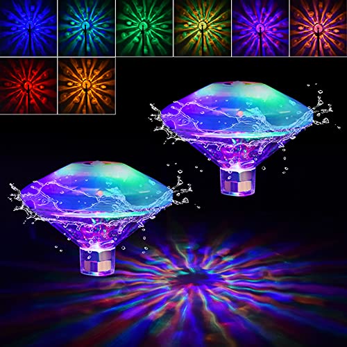 PTFJZ Swimming Pool Light- Floating Pool Lights with 8 Modes Lighting Underwater Waterproof Decorative Lights for Pool Pond Fountain Garden Party Decoration Accessories (2pcs)