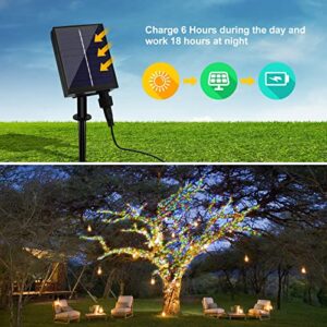 XCYNNS Christmas Lights Outdoor Solar Tree Lights 99FT 300LED IP67 Waterproof Solar Garden Fairy String Lights with Remote Warm White & Multi 4 Colour Changing for Patio, Yard, Gazebo, Gate, Fence