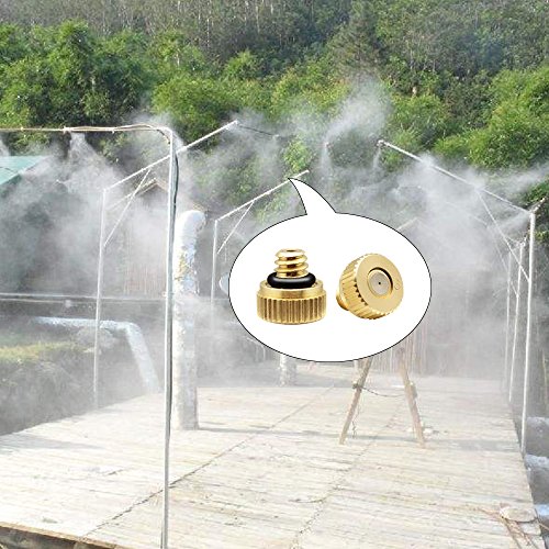 Yotako 1/4'' Slip-Lock Misting Nozzles Kit, 12Pcs Brass Misting Nozzles 10Pcs Water Misting Nozzle Tees Thread Misting Nozzle Tees with Plugs for Outdoor Spray Cooling System