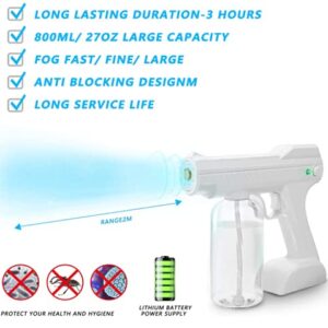 InfiniteTEC Cordless Disinfectant Nano Mist Gun Plant Repellent Control 800ml Portable Electric Sprayer Blue Light Sterilization Fogger for Home Office School Garden Hospital and Transportation