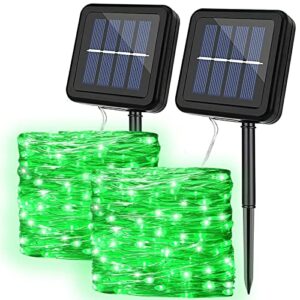 yayfazy green christmas solar string lights copper wire 2packs each 100led 33 ft outdoor fairy twinkle lights with 8 modes ip65 waterproof for patio garden tree xmas party wedding yard decoration