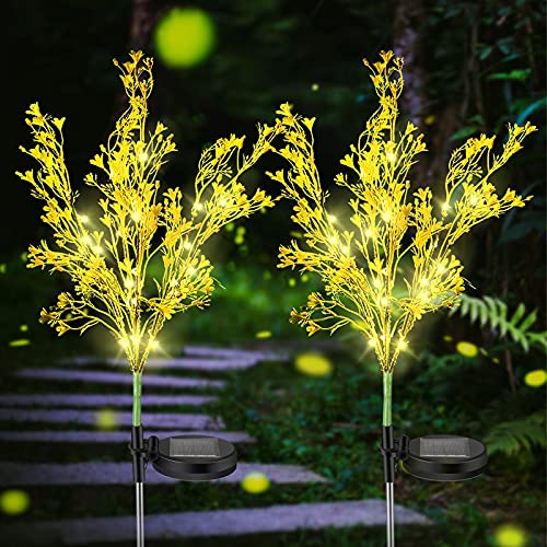 SUNJOYCO 2 Pack LED Solar Flowers Lights, IP65 Waterproof Decorative Solar Garden Stake Light for Outdoor Patio Garden Yard Lawn, Solar Pathway Light for Driveway Pool Balcony Decoration