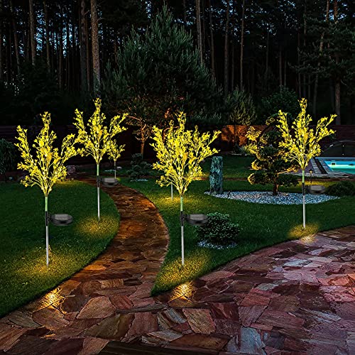 SUNJOYCO 2 Pack LED Solar Flowers Lights, IP65 Waterproof Decorative Solar Garden Stake Light for Outdoor Patio Garden Yard Lawn, Solar Pathway Light for Driveway Pool Balcony Decoration