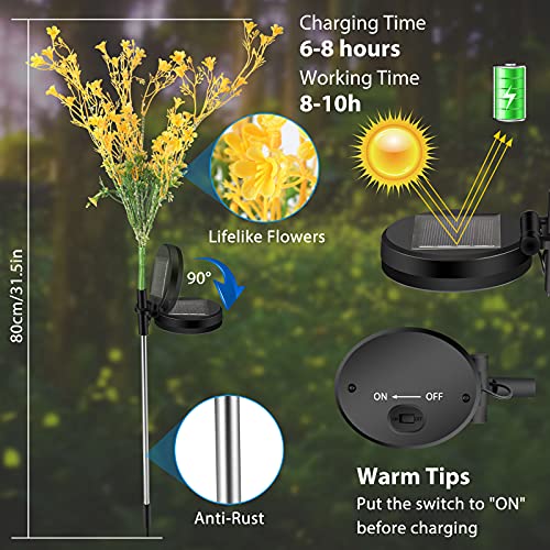 SUNJOYCO 2 Pack LED Solar Flowers Lights, IP65 Waterproof Decorative Solar Garden Stake Light for Outdoor Patio Garden Yard Lawn, Solar Pathway Light for Driveway Pool Balcony Decoration