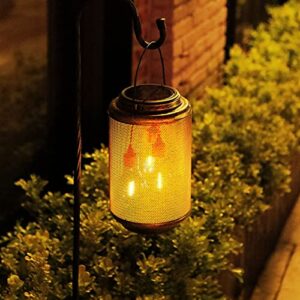 hanging solar lantern outdoor,solar vintage lanterns light with 3 edison bulb,metal waterproof lamps for patio garden porch pathway backyard yard valentine’s day gift retro decor(warm white)