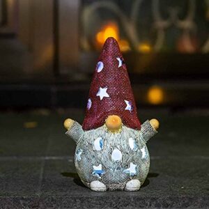 Jy.Cozy Garden Gnome Statue - Resin Dwarf Figurines Solar Led Lights, Outdoor Spring Decorations for Patio Yard Lawn Porch, Handmade Ornament Gift