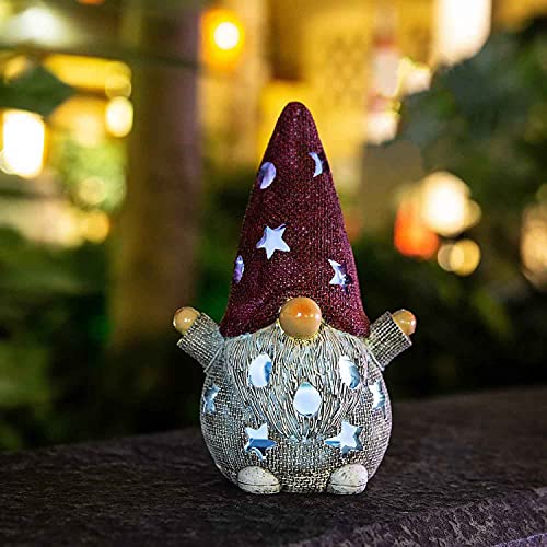 Jy.Cozy Garden Gnome Statue - Resin Dwarf Figurines Solar Led Lights, Outdoor Spring Decorations for Patio Yard Lawn Porch, Handmade Ornament Gift