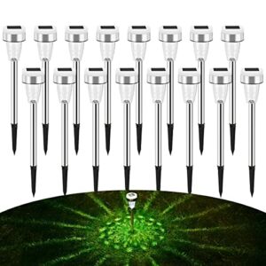 slikeflot 16 pack solar outdoor lights, dual light source led pathway lights solar powered, stainless steel waterproof solar garden lights decoration for garden patio and walkway, cool white