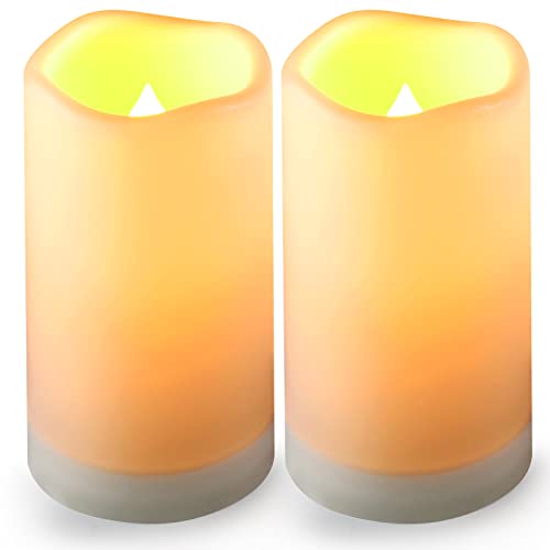 Solar flameless Candles Outdoor Waterproof,Dusk to Dawn Outdoor Lighting, Flickering fameless Reusable LED Light Candles for Lantern Garden Camping and Home Decor , 3D Wick (3"X6") Set of 2