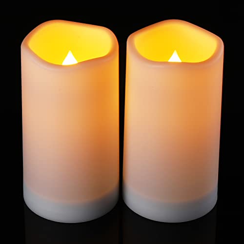 Solar flameless Candles Outdoor Waterproof,Dusk to Dawn Outdoor Lighting, Flickering fameless Reusable LED Light Candles for Lantern Garden Camping and Home Decor , 3D Wick (3"X6") Set of 2