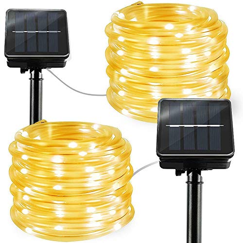 LiyuanQ Solar String Lights Outdoor Rope Lights, 2 Pack 8 Modes 100 LED Solar Powered Outdoor Waterproof Tube Light Copper Wire Fairy Lights for Garden Fence Yard Party Wedding Decor (Warm White)