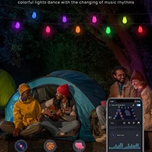 ASAHOM Solar Powered Outdoor String Lights Color Changing, 48ft Waterproof Solar RGB Patio Lights with 15 Dimmable Shatterproof Warm White LED Bulbs, 5000mAh Solar Panel Capacity for Garden Gazebo