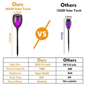 arzerlize Purple Solar Lights Outdoor, Larger Solar Torch Lights Outdoor, Ultra Bright Christmas Solar Torch Light with Flickering Flame Waterproof Auto On/Off Light for Garden Yard 4P