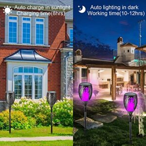 arzerlize Purple Solar Lights Outdoor, Larger Solar Torch Lights Outdoor, Ultra Bright Christmas Solar Torch Light with Flickering Flame Waterproof Auto On/Off Light for Garden Yard 4P