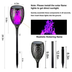 arzerlize Purple Solar Lights Outdoor, Larger Solar Torch Lights Outdoor, Ultra Bright Christmas Solar Torch Light with Flickering Flame Waterproof Auto On/Off Light for Garden Yard 4P