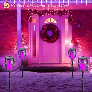 arzerlize Purple Solar Lights Outdoor, Larger Solar Torch Lights Outdoor, Ultra Bright Christmas Solar Torch Light with Flickering Flame Waterproof Auto On/Off Light for Garden Yard 4P