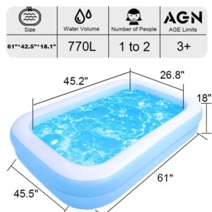 Inflatable Pool, Kiddie Pool 61X42.5X18.1 Inches Blow up Pool Suitable for Kids Toddlers Adults in Outdoor Garden Backyard Summer Water Party (2 People)