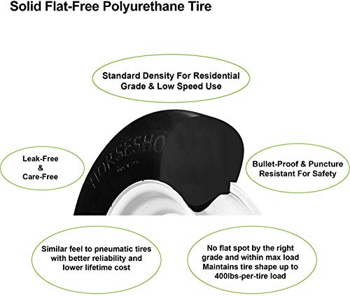 HORSESHOE New 11x4.00-5 Flat Free Smooth Tire and Wheel for Zero Turn Lawn Mower, Garden Tractor, Center hub 3"-5"-7" adjustable, 1/2" Grease Bushing, 114005 (2)