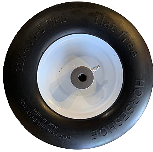 HORSESHOE New 11x4.00-5 Flat Free Smooth Tire and Wheel for Zero Turn Lawn Mower, Garden Tractor, Center hub 3"-5"-7" adjustable, 1/2" Grease Bushing, 114005 (2)