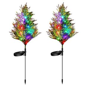 xugenxes 2pcs solar garden christmas tree stake lights,solar power decoration light outdoor waterproof,xmas pathway led stake lights for patio yard deck walkway solar christmas decor