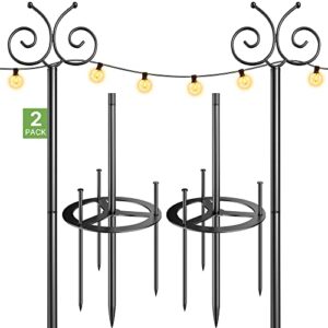 outdoor string light poles 2 pack, 9 ft light poles for hanging outside string lights with hooks, adjustable metal string light pole for patio fence backyard deck garden bistro christmas wedding