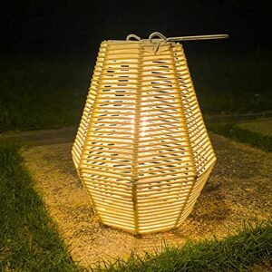 Outdoor Solar Lantern Hanging Decorative Solar Rattan White Lanterns with Handle Large Solar Table Lamp Waterproof for Patio Garden Wedding Home Decor