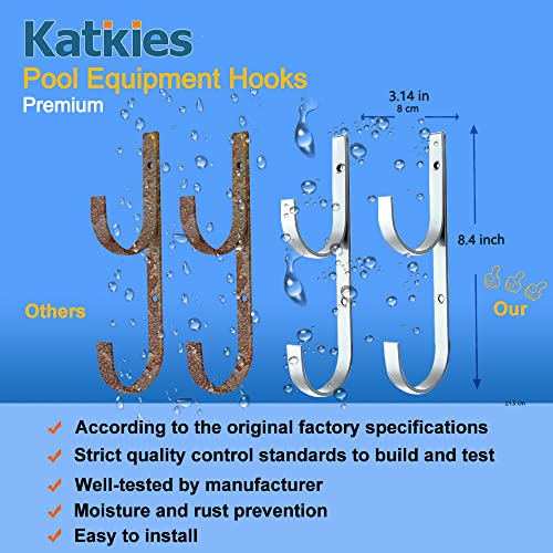 katikies Pool Pole Hanger Aluminium Holder Set, Ideal Equipment Hooks for Telescopic Poles, Skimmers, Leaf Rakes, Nets, Brushes, Vacuum Hose, Garden Tools and Swimming Pool Accessories (4-pcs)