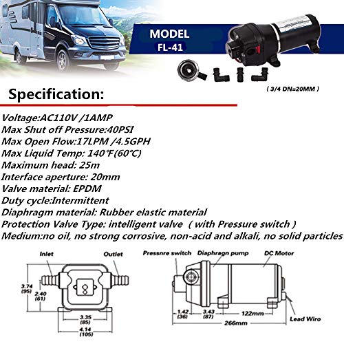 MAXECO-110V 40PSI Water Diaphragm Pump Self Priming 4.5GPM 17LPM-Water Pressure Booster Pump Sprayer for Home/Misting/Caravan/RV/Boat/Marine