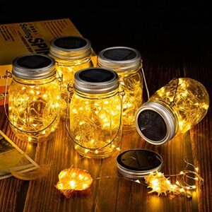 4pack solar mason jar lights, solar lantern 30leds outdoor glass hanging string lamp, fairy decoration for garden patio yard home