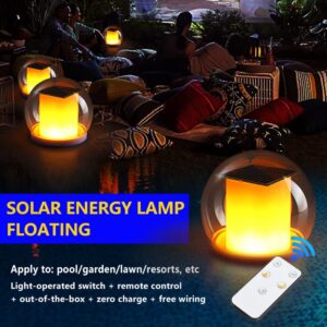 Floating Pool Lights,Solar Powered LED Flame Lights Flickering with Remote Control for Swimming Pool,IP68 Waterproof Outdoor Lantern Landscape Decoration Lights for Pool,Pond,Hot tub,Party,Garden