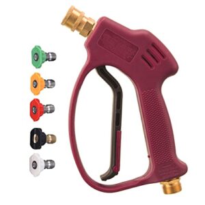 m mingle short pressure washer gun for hot and cold water, high replacement, 5 spray nozzle tips, m22 thread, 3600 psi