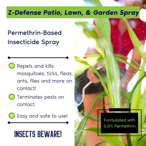 Z-Defense Patio, Lawn and Garden Spray Permethrin Insecticide, 32oz Spray. Permethrin Pesticide Kills Ticks, Fleas, Spiders, Ants, Mosquitoes.