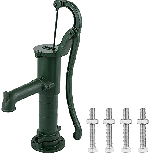 VEVOR Antique Hand Water Pump 14.6 x 5.9 x 26 inch Pitcher Pump w/Handle Cast Iron Well Pump w/ Pre-set 0.5" Holes for Easy Installation Old Fashion Pitcher Hand Pump for Home Yard Ponds Garden Green