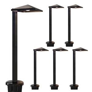 gkoled 6 pack low voltage led landscape pathway light, outdoor garden yard walkway sidewalk driveway lighting, waterproof path lights with large stake, 3w 3000k, die-cast aluminum housing, black