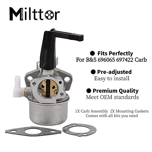 Milttor 696065 Carburetor for Briggs and Stratton 696065 697422 110402 110412 5HP 5.5HP 6HP Carb Engine Tiller Rototiller Troy Generator Intek Motor Kits