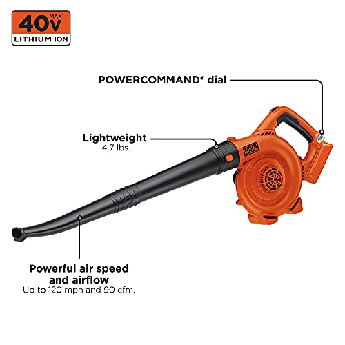 BLACK+DECKER 40V MAX Cordless Blower, Hard Surface Sweeper, Variable Speed Up To 120 MPH, with Battery and Charger (LSW36)