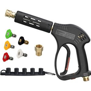 M MINGLE Short High Pressure Washer Gun, 5000 PSI, Replacement for Hot and Cold Water, M22 Fitting, 5 Nozzle Tips